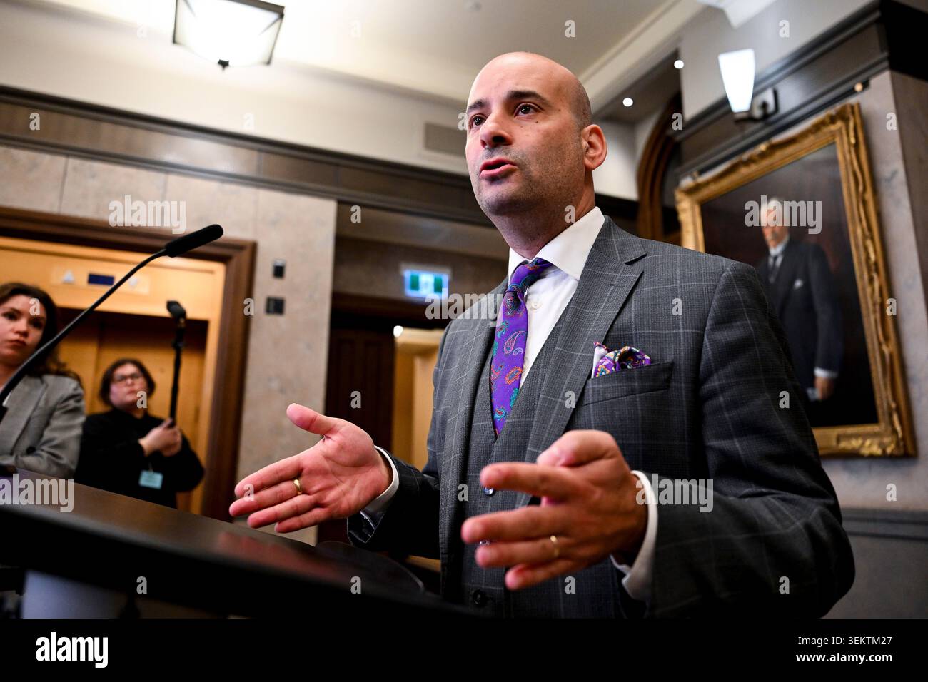 Conservative MP Frank Caputo speaks in the foyer of the House of ...