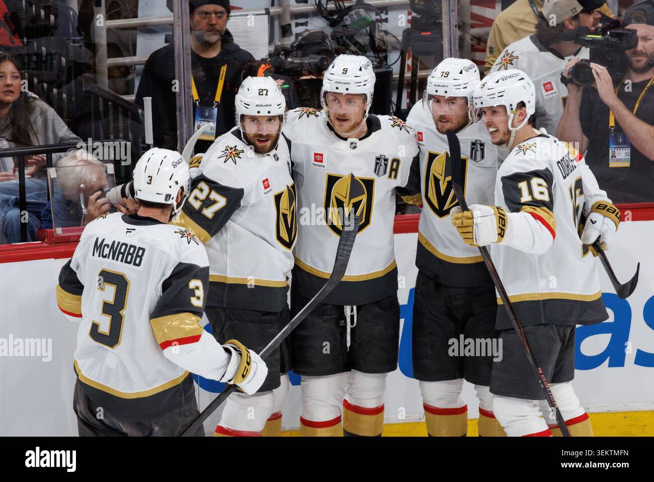 The Vegas Golden Knights celebrate after scoring a goal against the ...