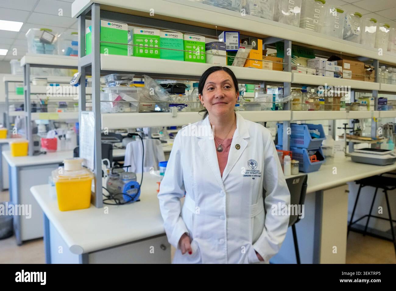María Inés Barría, a virologist at the Universidad San Sebastián, poses ...