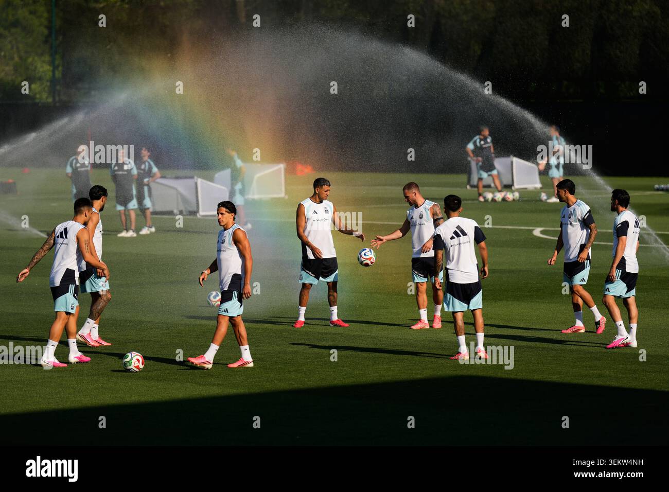 Argentina national team members work out during practice for the FIFA ...