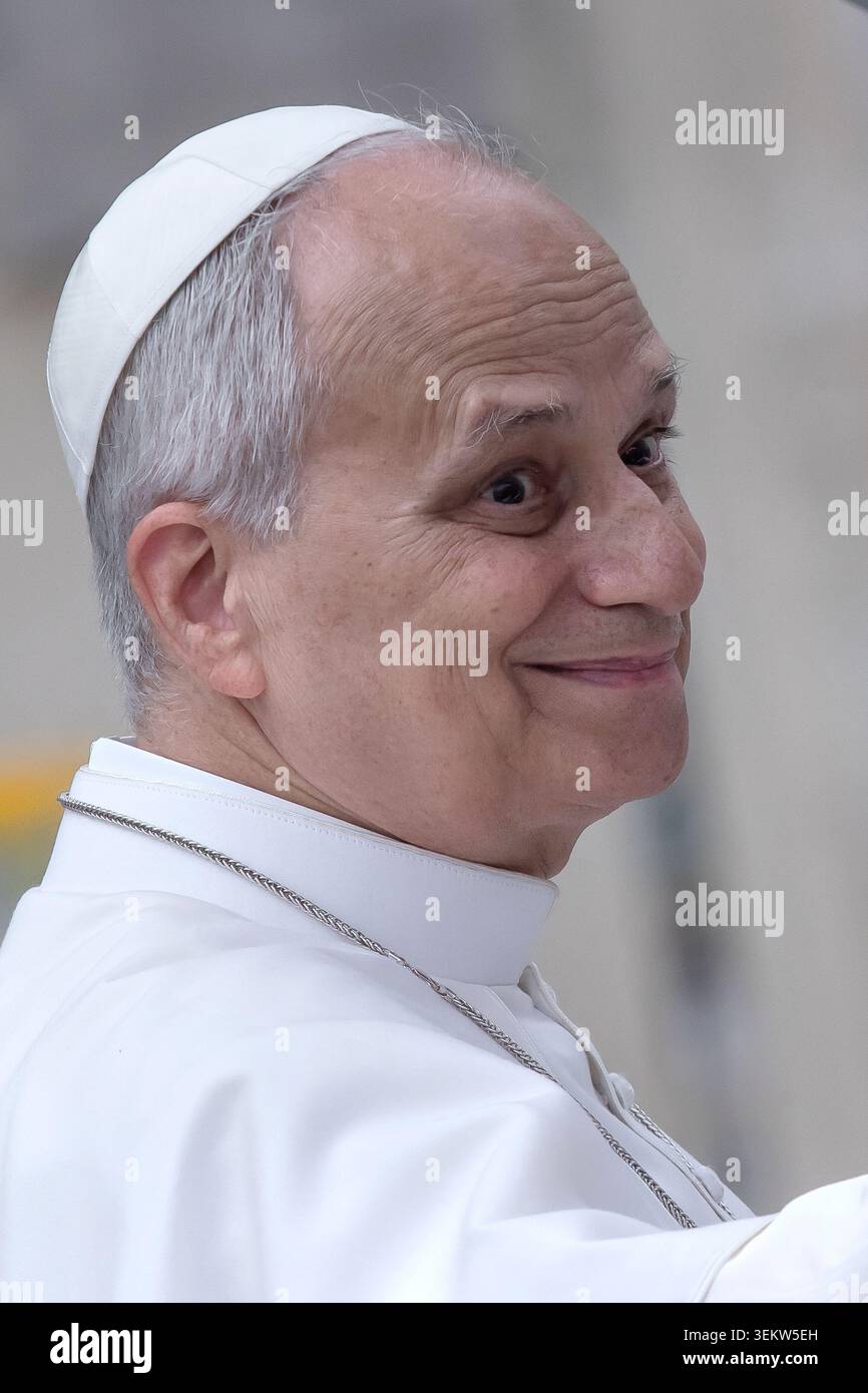 Pope Leo XIV seen during his weekly general audience in St. Peter's ...
