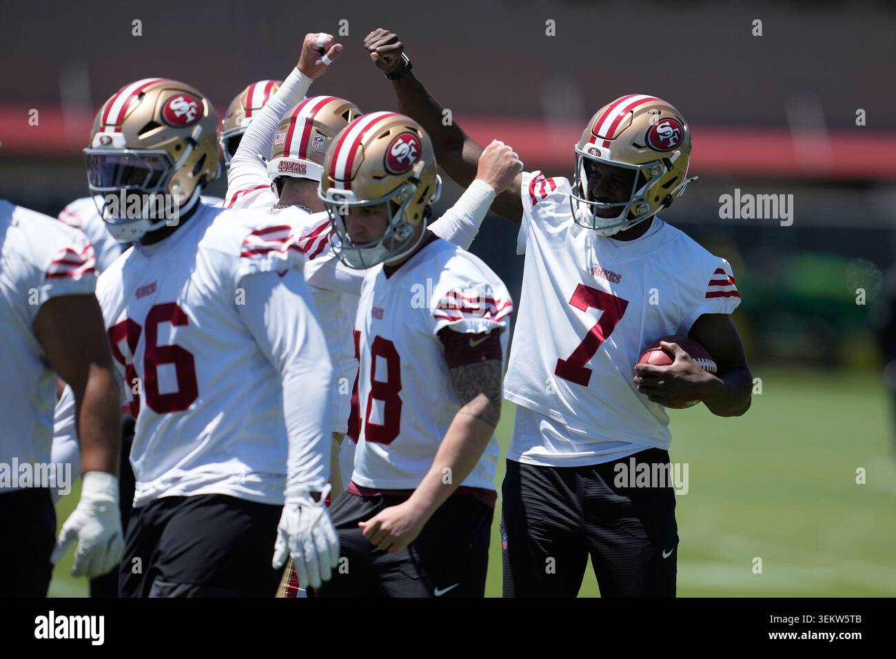 San Francisco 49ers' Corliss Waitman (7) during NFL football practice ...