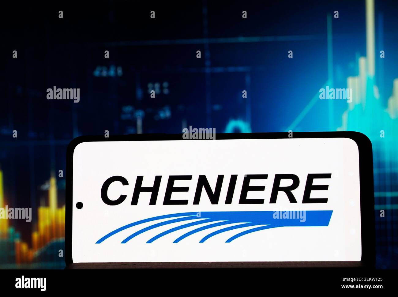 In this photo illustration, Cheniere Energy, Inc. logo seen displayed ...
