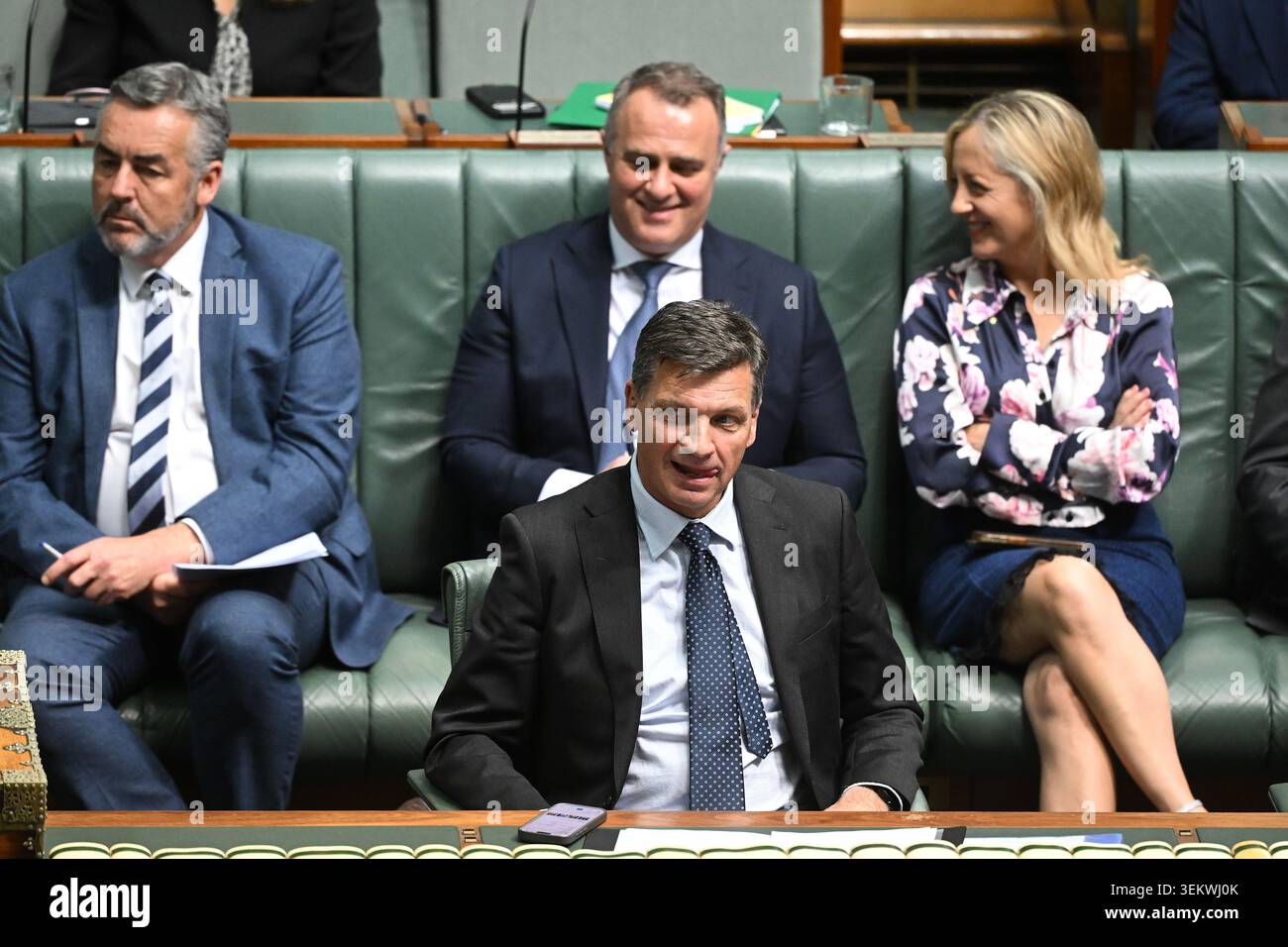 Australian Opposition Leader Angus Taylor reacts during Question Time ...