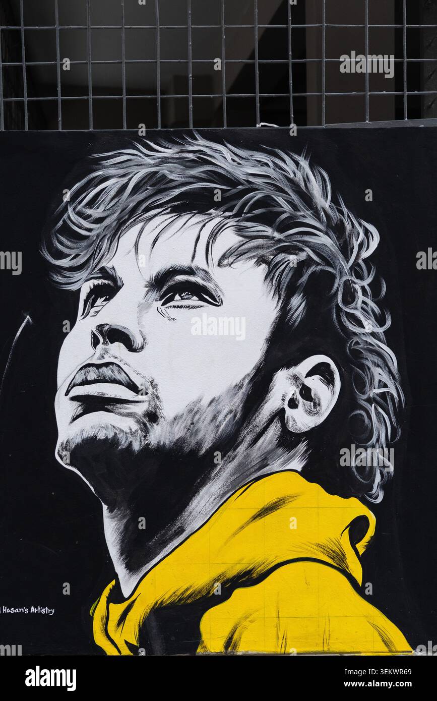 The graffiti of football star, Neymar Júnior is seen painted on a wall ...