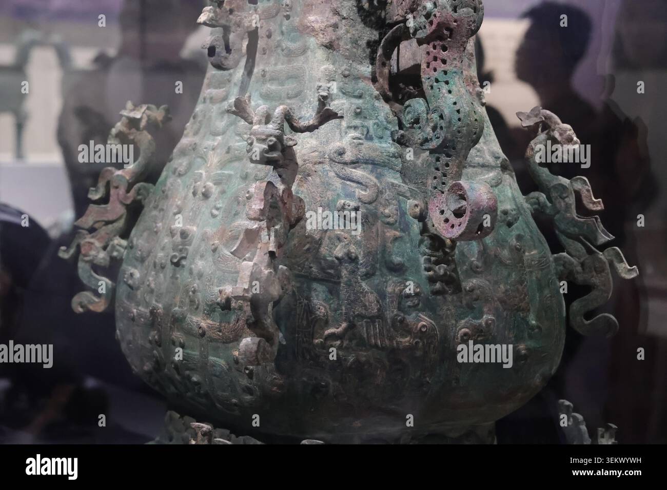 The Lotus and Crane Square Pot is displayed at Henan Museum in ...