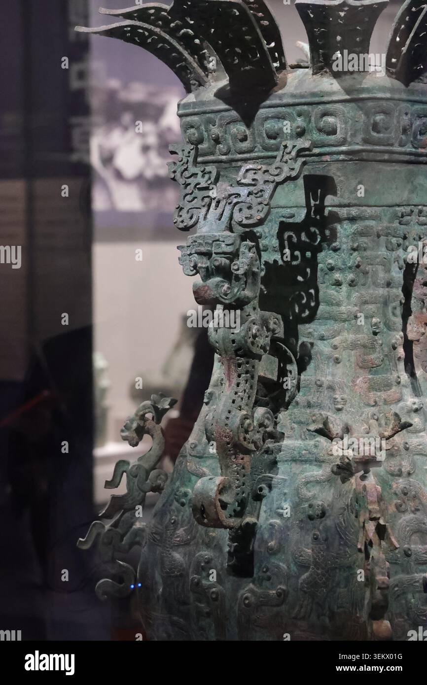 The Lotus and Crane Square Pot is displayed at Henan Museum in ...