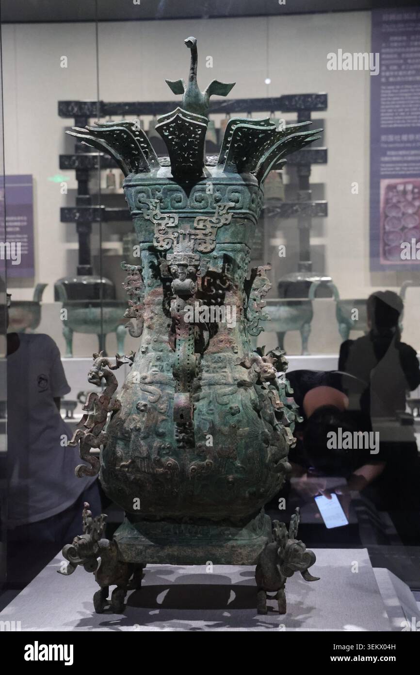 The Lotus and Crane Square Pot is displayed at Henan Museum in ...