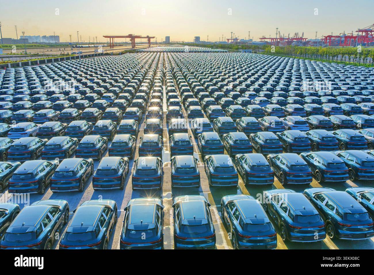 New energy vehicles await loading at Yanglu Railway Lvsi Port Logistics ...