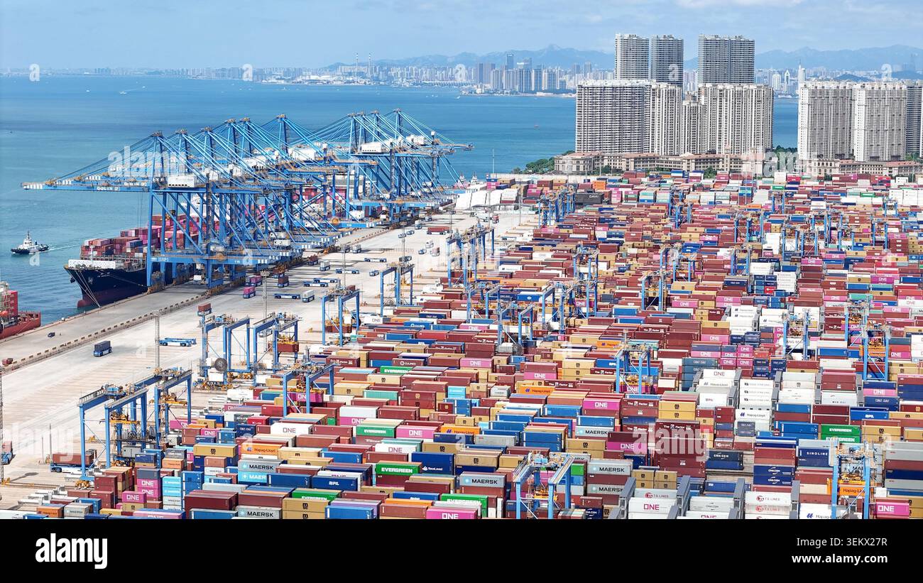 Containers are seen at the automated terminal of Shandong Port Qingdao ...