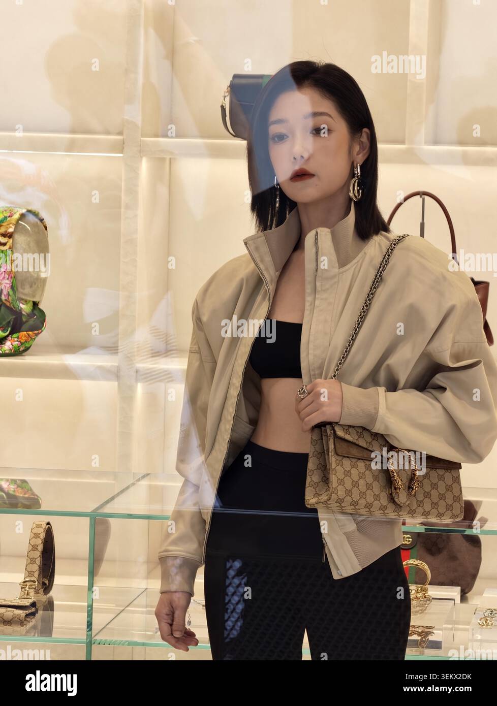 Chinese singer Curley Gao attends a GUCCI brand event at Wuhan SKP ...