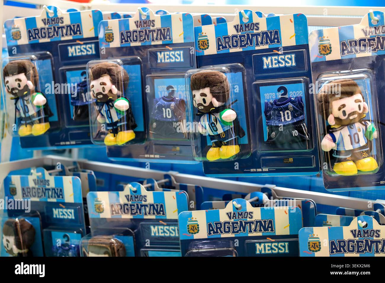 A stall sells official merchandise of World Cup teams including ...