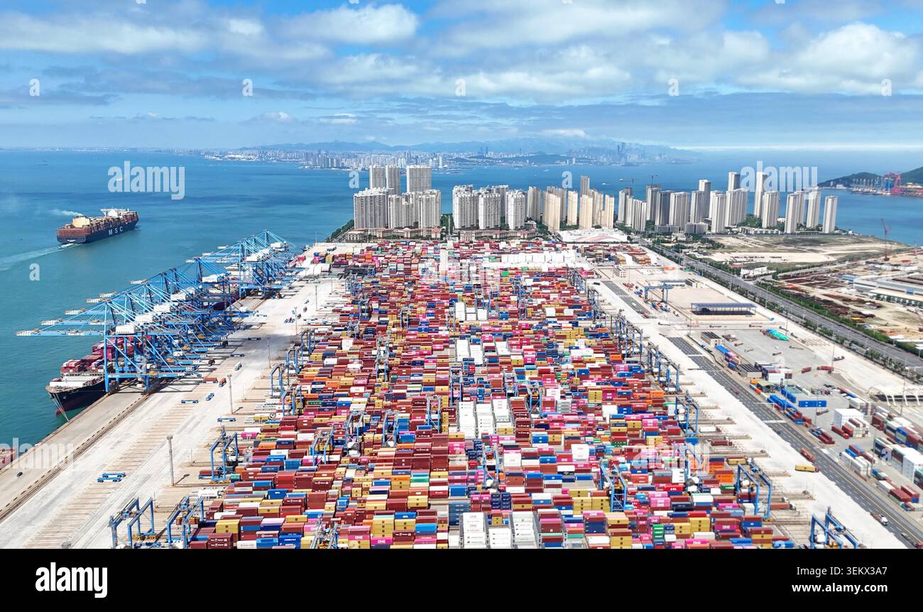 Containers are seen at the automated terminal of Shandong Port Qingdao ...