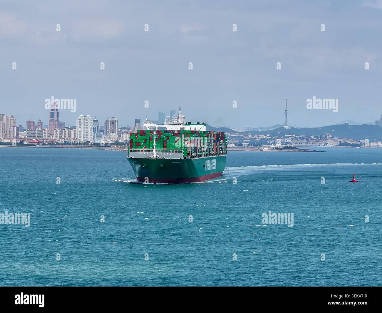 Large container ships loaded with foreign trade goods arrive at or ...