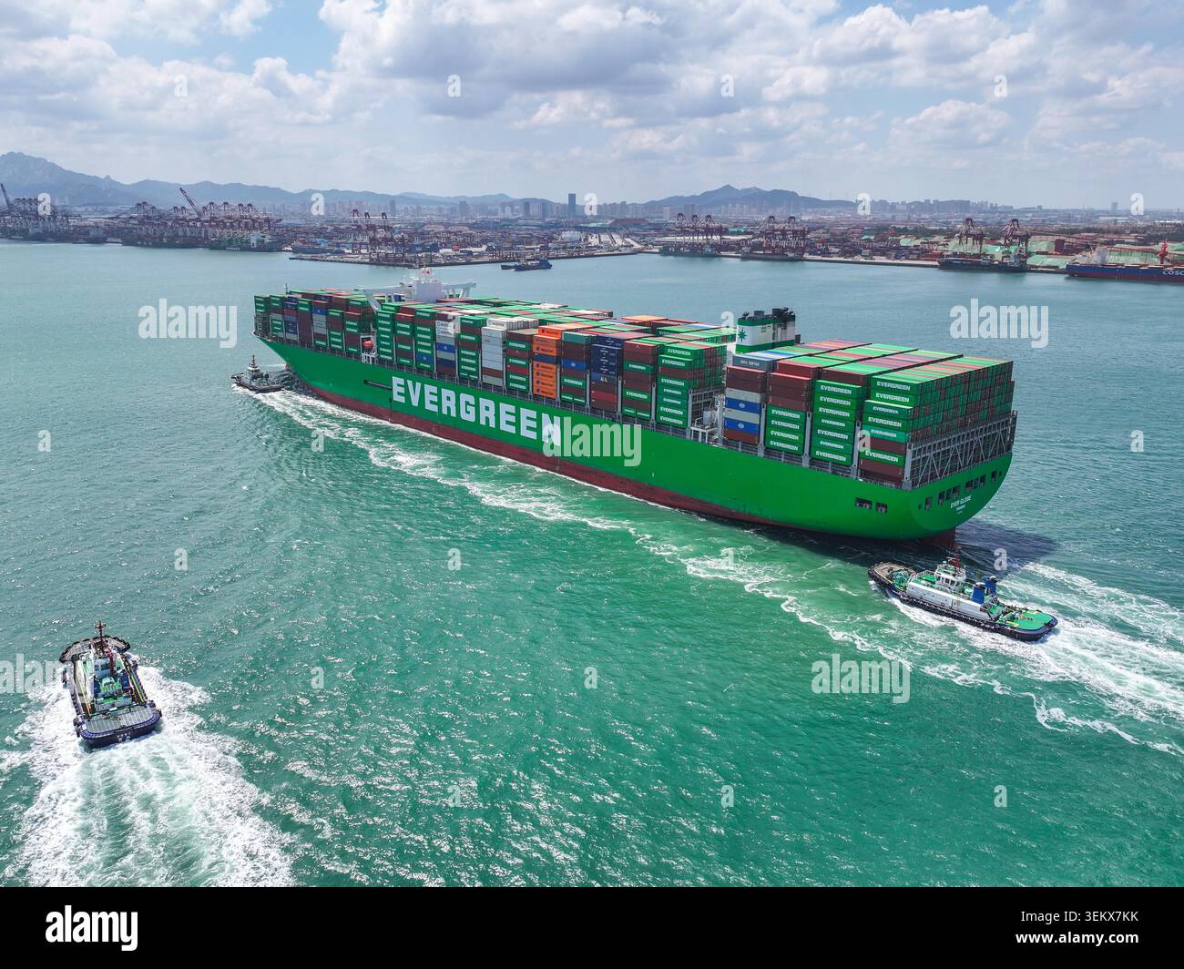 Large container ships loaded with foreign trade goods arrive at or ...