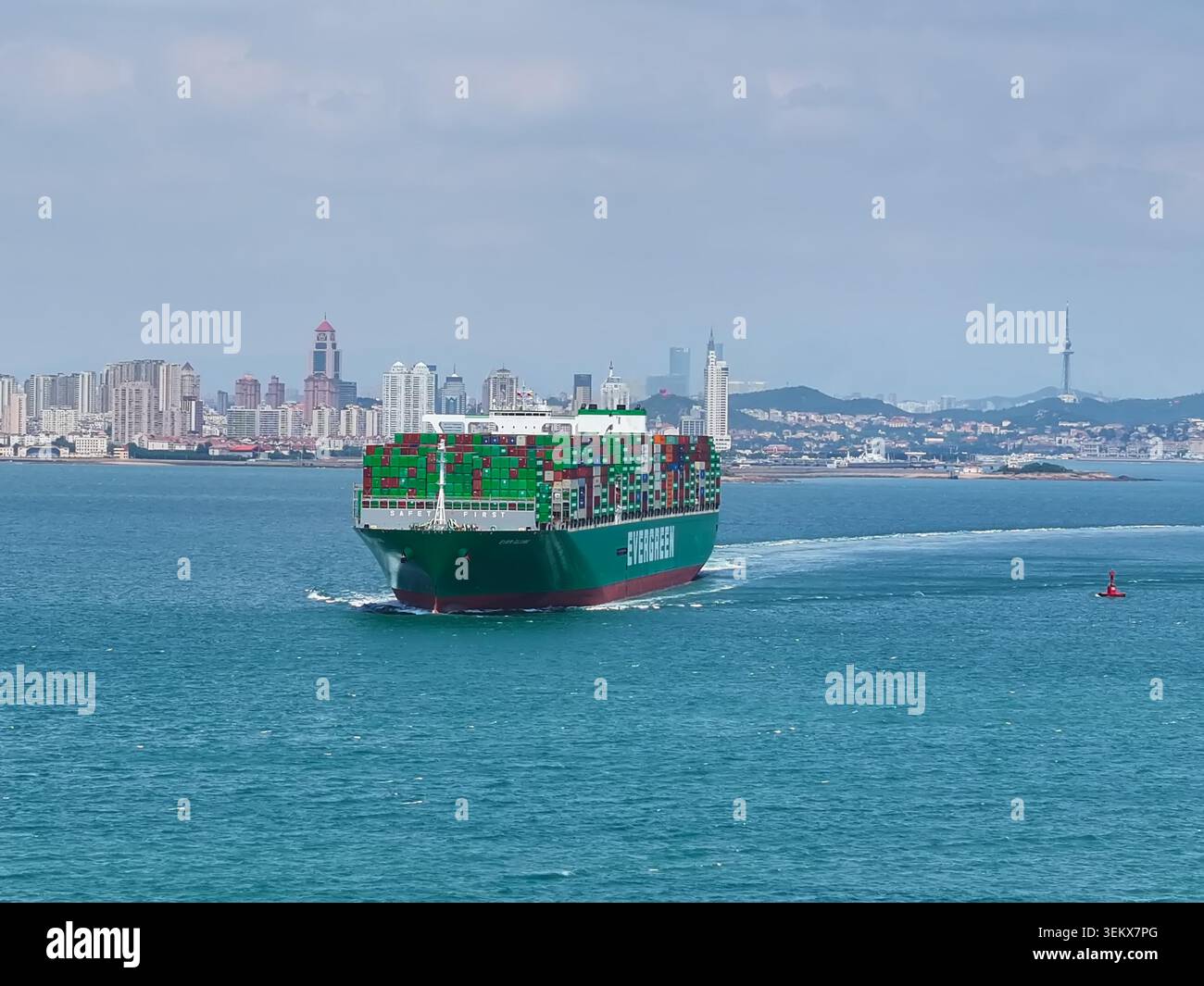 Large container ships loaded with foreign trade goods arrive at or ...
