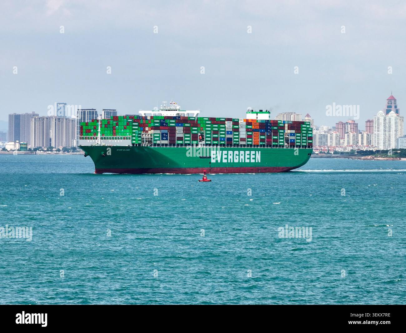Large container ships loaded with foreign trade goods arrive at or ...