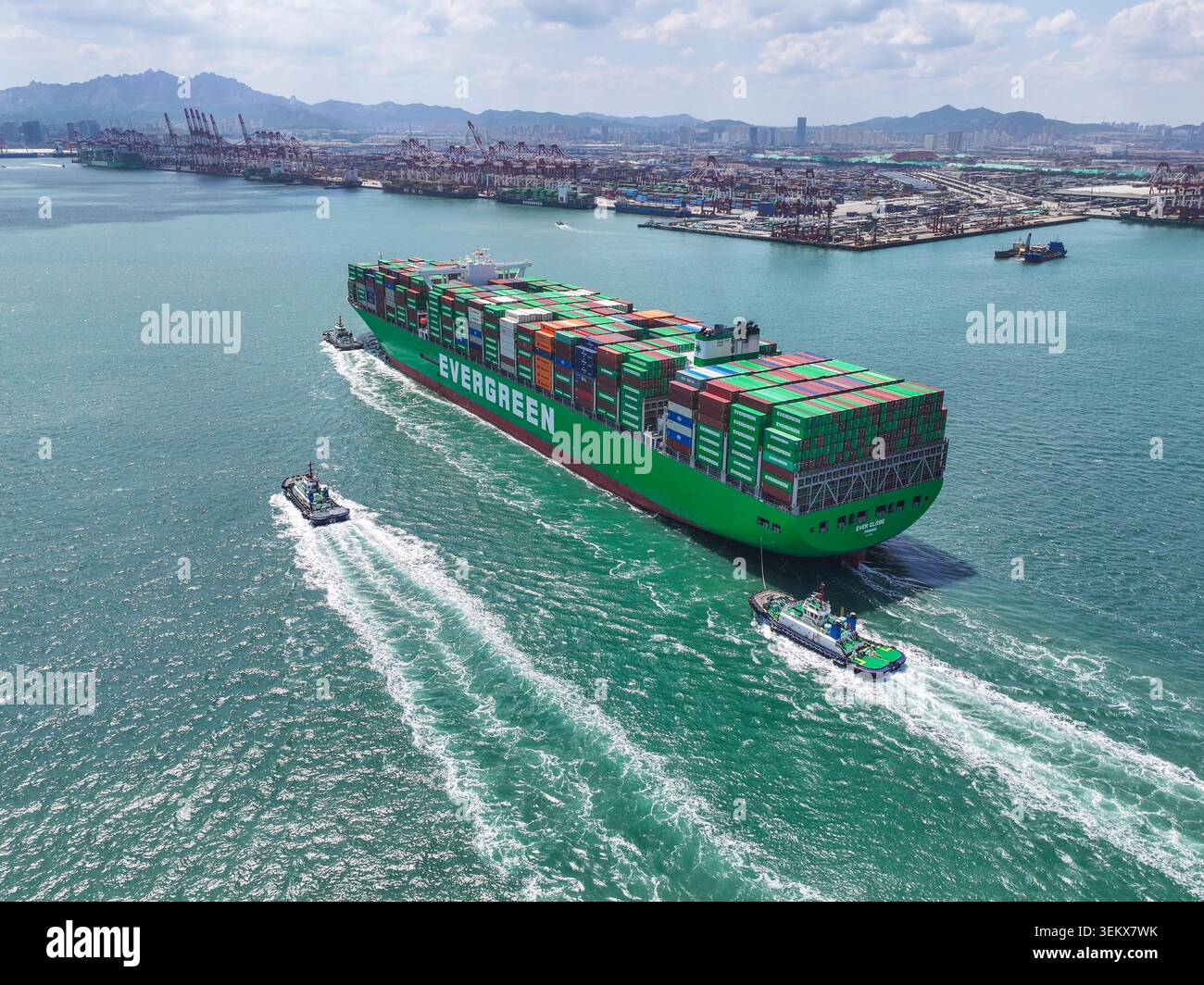 Large container ships loaded with foreign trade goods arrive at or ...