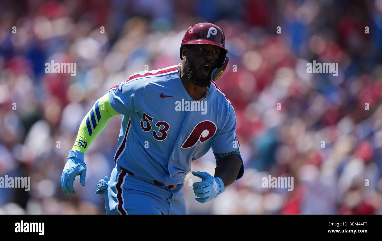 Philadelphia Phillies' Adolis García in action a baseball game ...