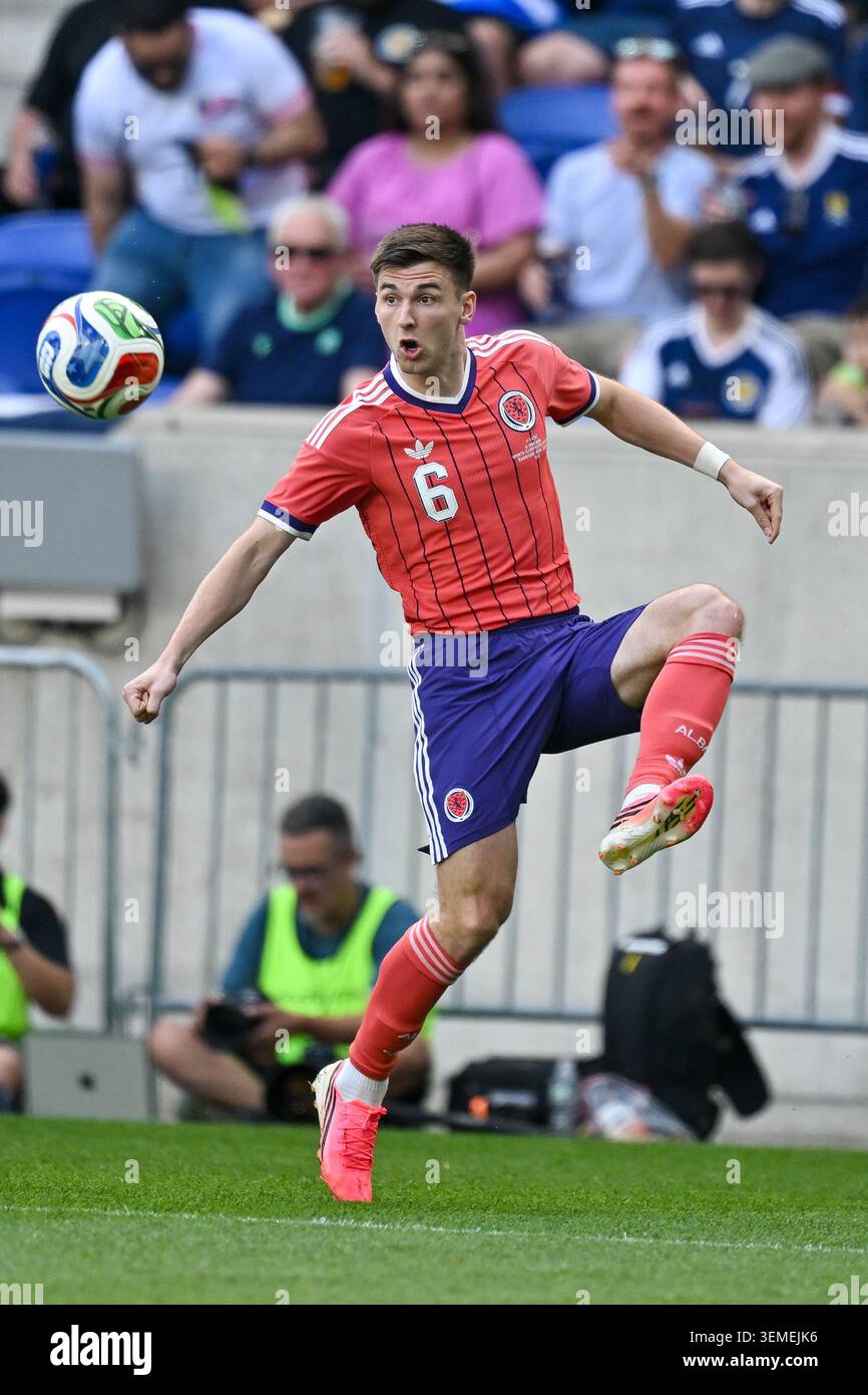 Kieran Tierney (6)of Scotland plays the ball during an international ...