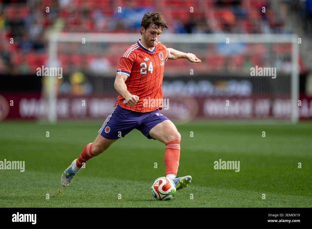 Anthony Ralston (24) of Scotland plays the ball during an international ...
