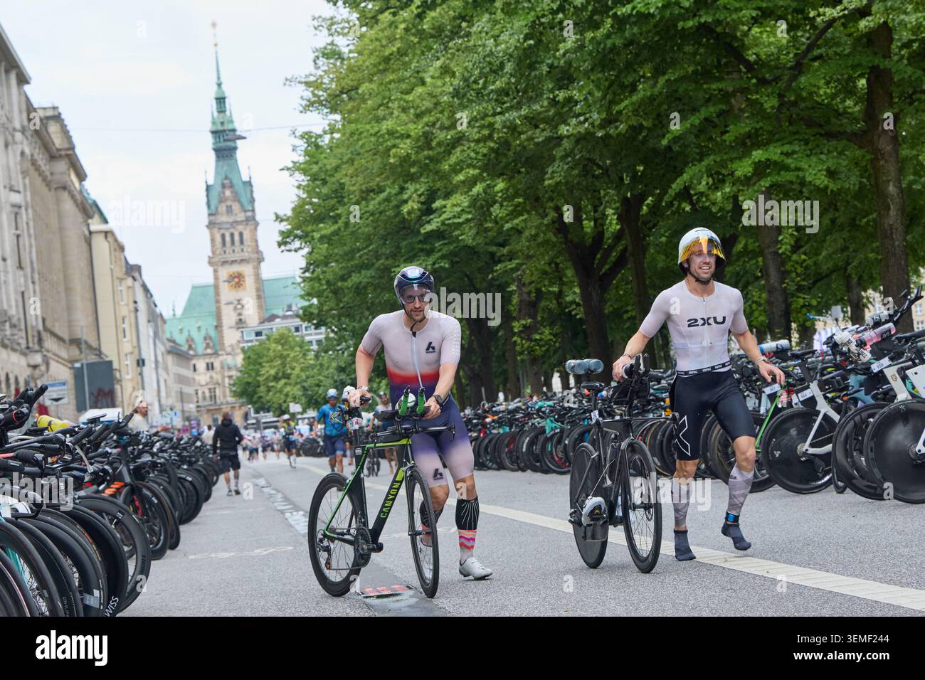 07 June 2026, Hamburg: Triathlon: Ironman. Participants in the Everyman ...