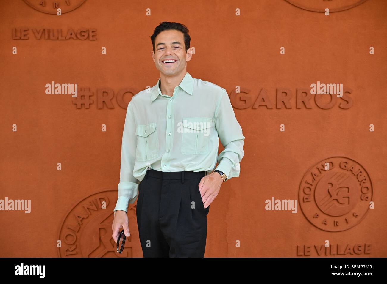 Rami Malek posing at the village during Day Fifteen of the 2026 French ...