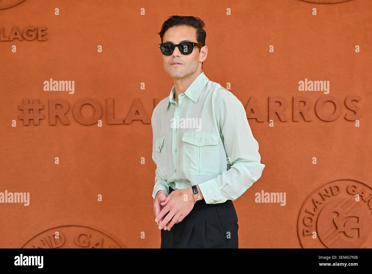 Rami Malek posing at the village during Day Fifteen of the 2026 French ...