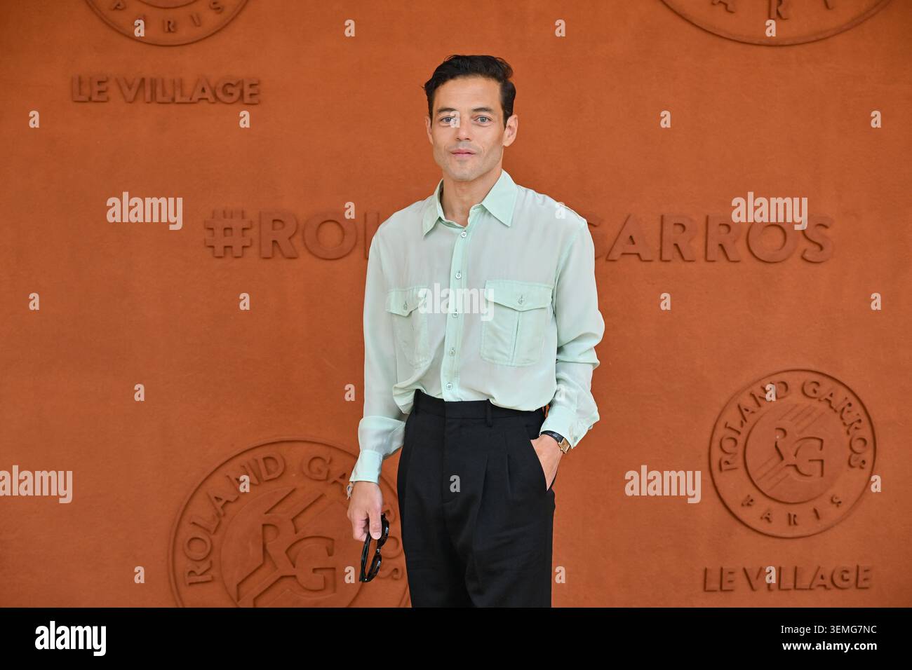 Rami Malek posing at the village during Day Fifteen of the 2026 French ...