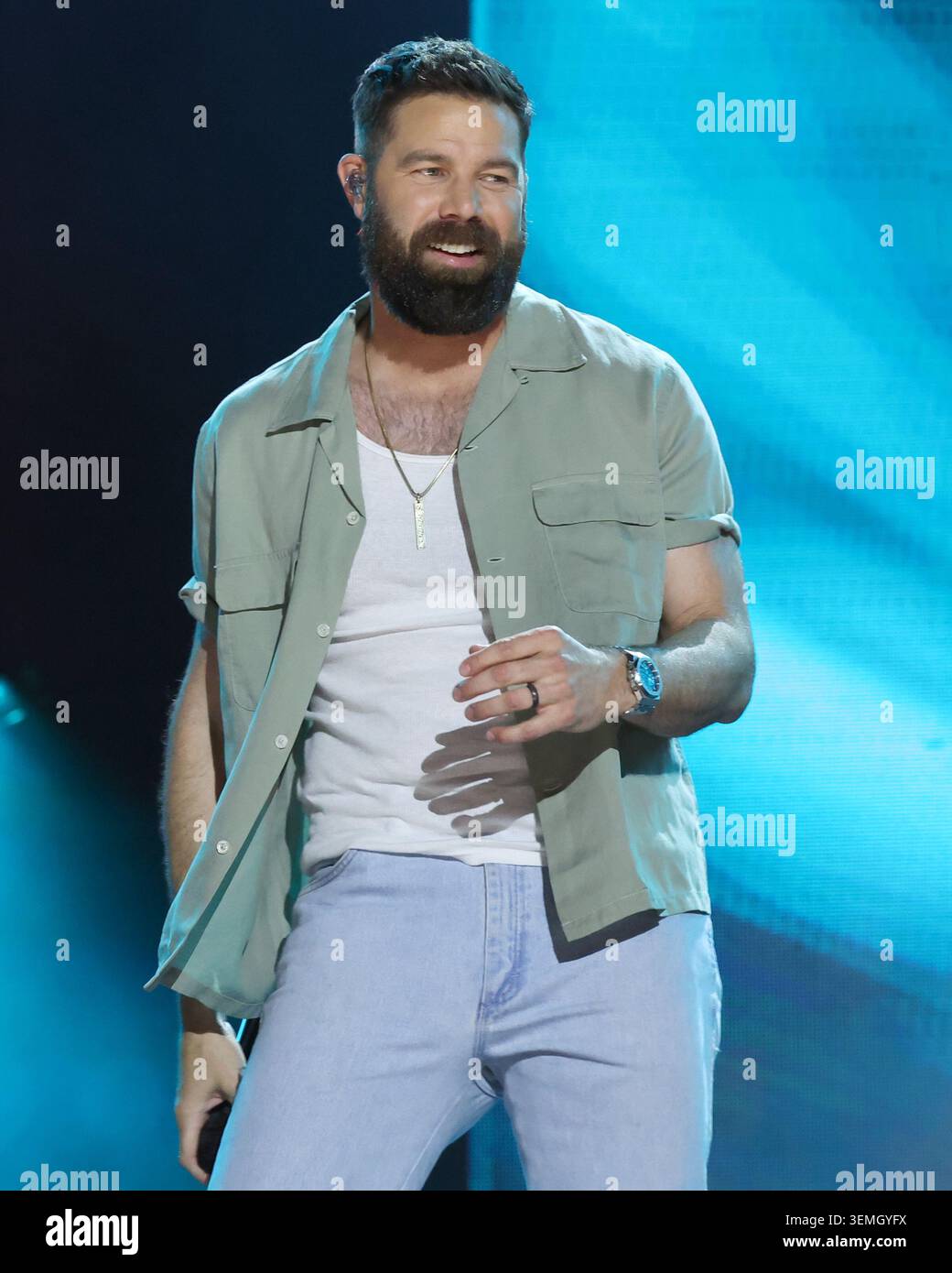 Jordan Davis onstage at day three of the CMA Music Festival held at ...