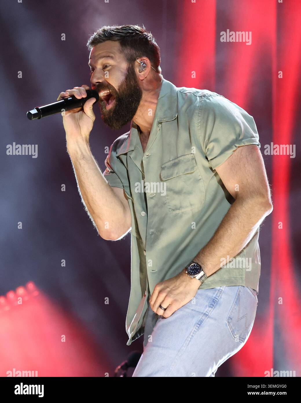 Jordan Davis onstage at day three of the CMA Music Festival held at ...