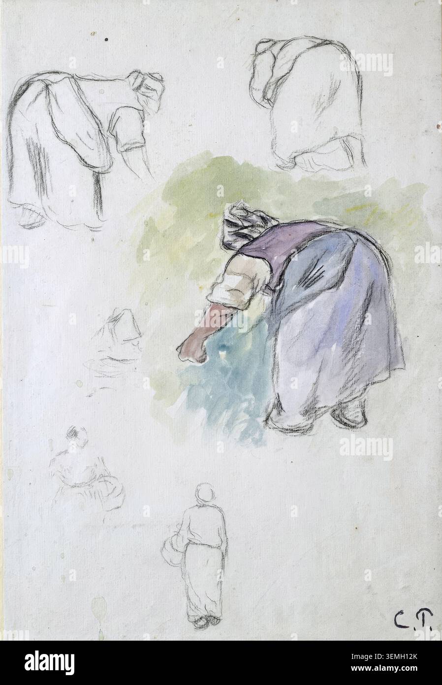Camille Pissarro, Sheet of Studies: Four Studies of a Female Peasant ...
