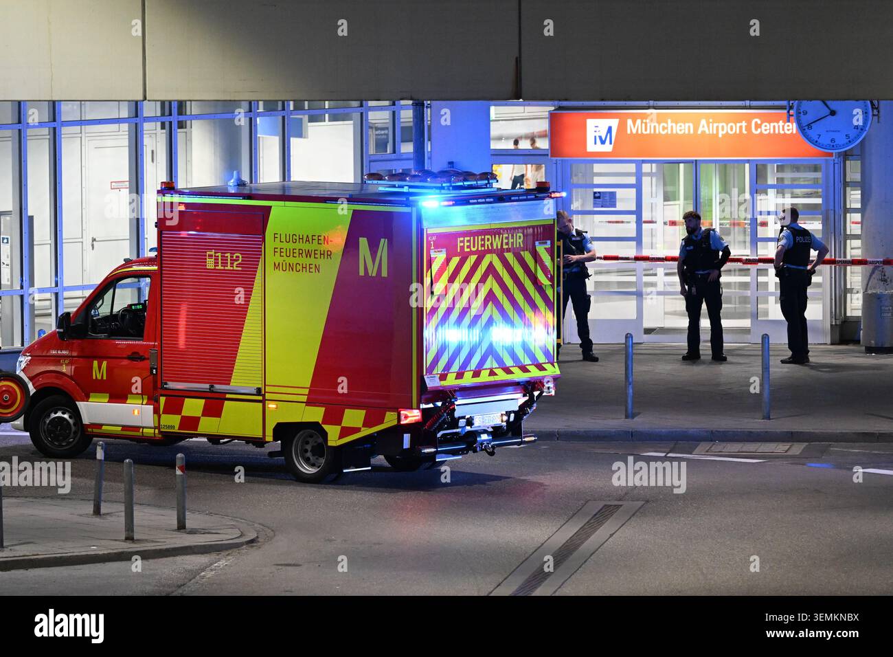 07 June 2026, Bavaria, Munich: An emergency vehicle of the fire ...
