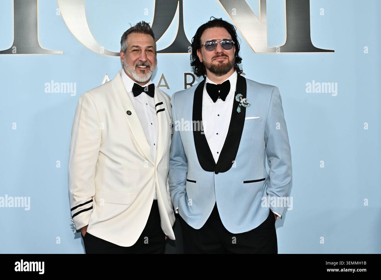 Joey Fatone, left, and JC Chasez arrive at the 79th Tony Awards on ...