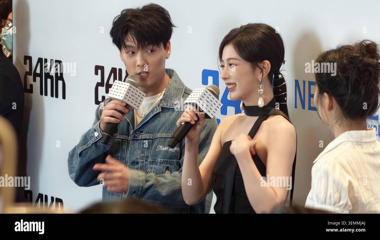 Chinese Singer Dong Youlin (left) and Kong Xueer (right) attend the ...