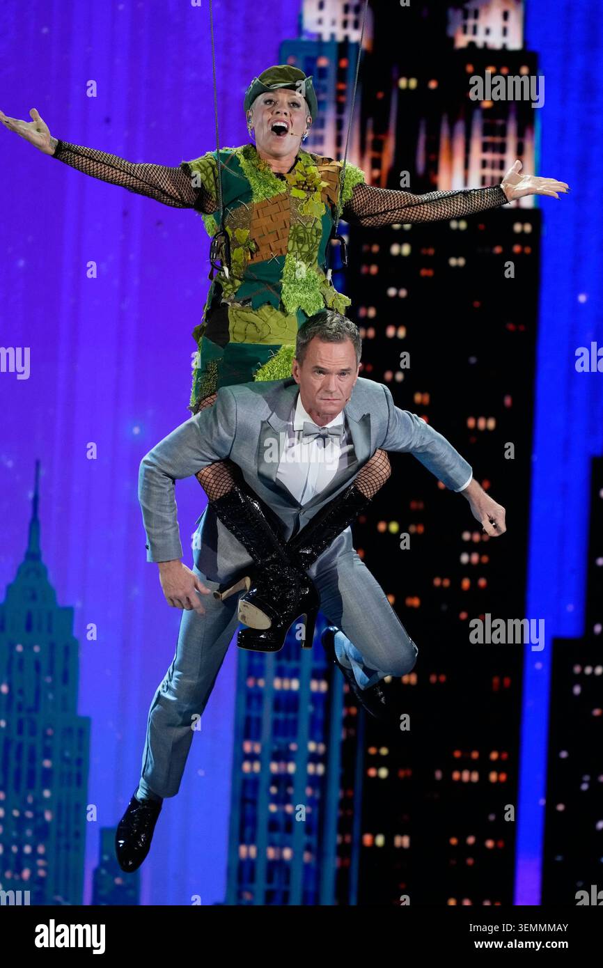 Host Pink, left, and Neil Patrick Harris perform during the 79th Tony ...