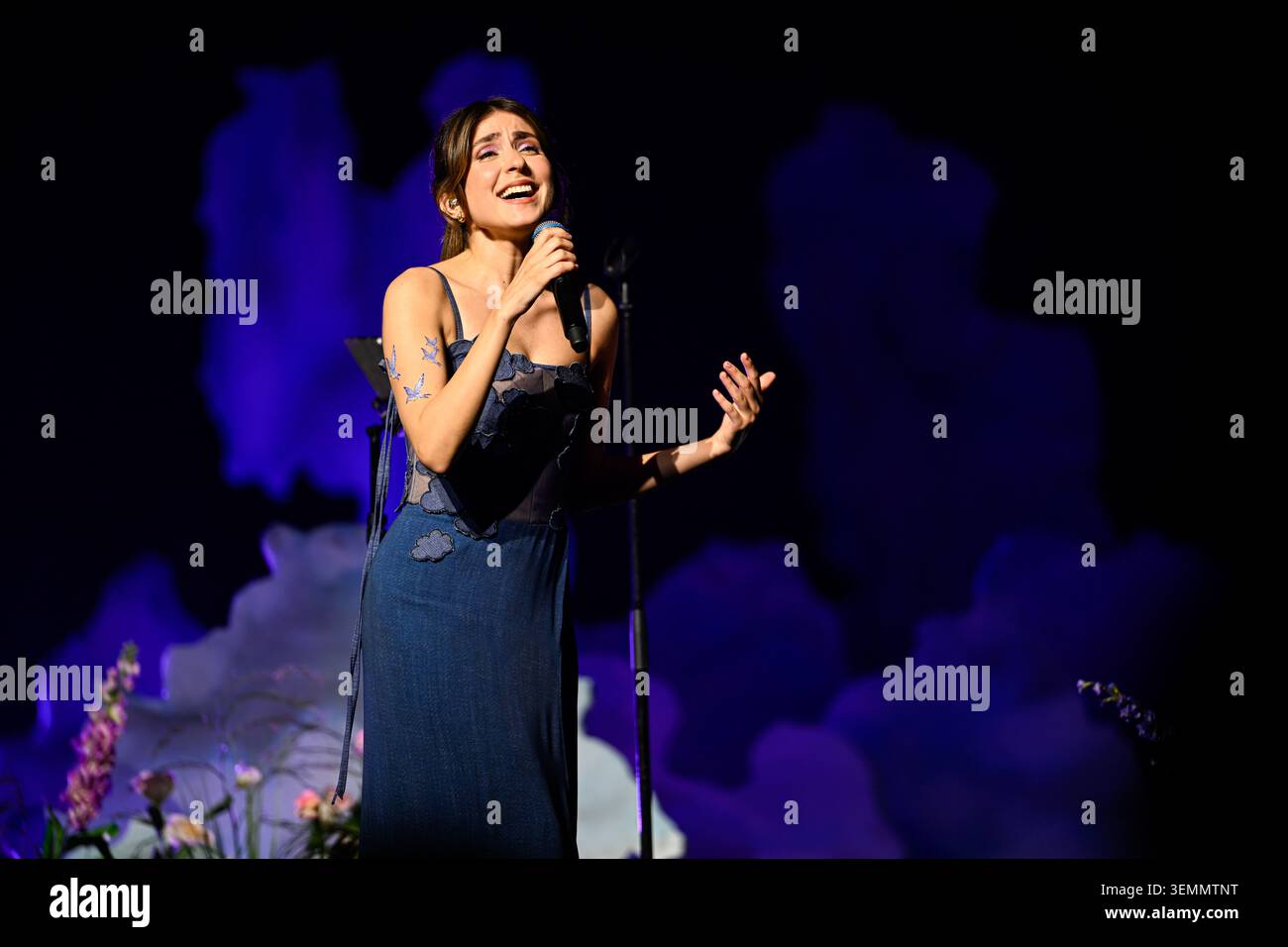 Lebanese singer Marilyne Naaman performs during her concert on June 5 ...