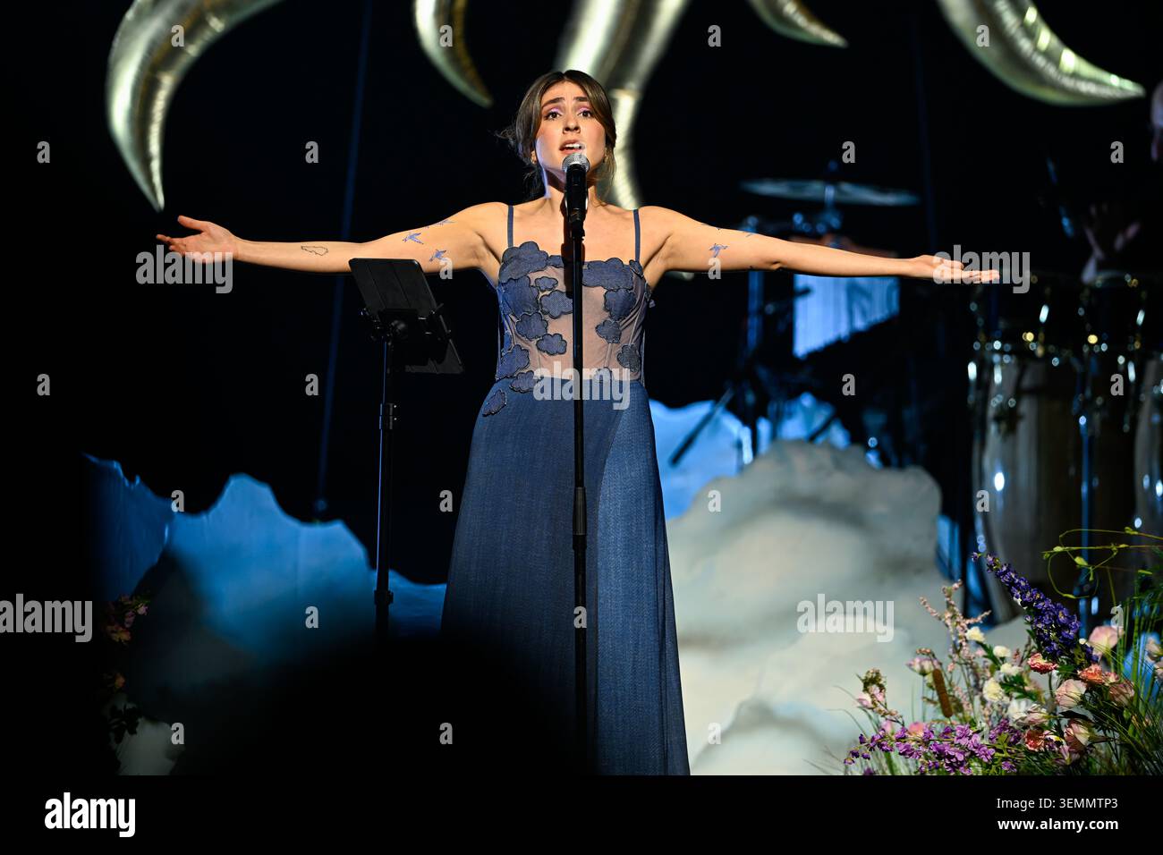 Lebanese singer Marilyne Naaman performs during her concert on June 5 ...