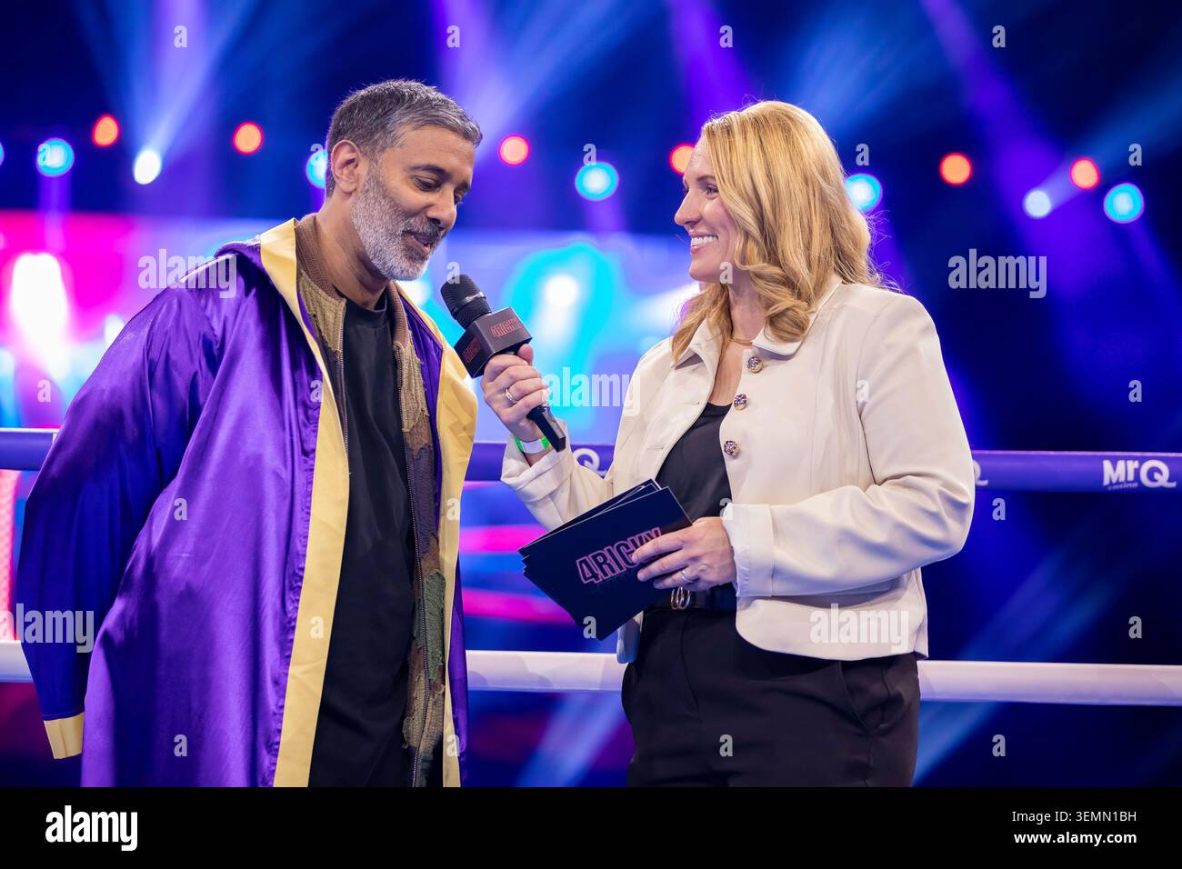 Manchester, England, 7th June, 2026. Stacey Copeland interviewing Nihal ...