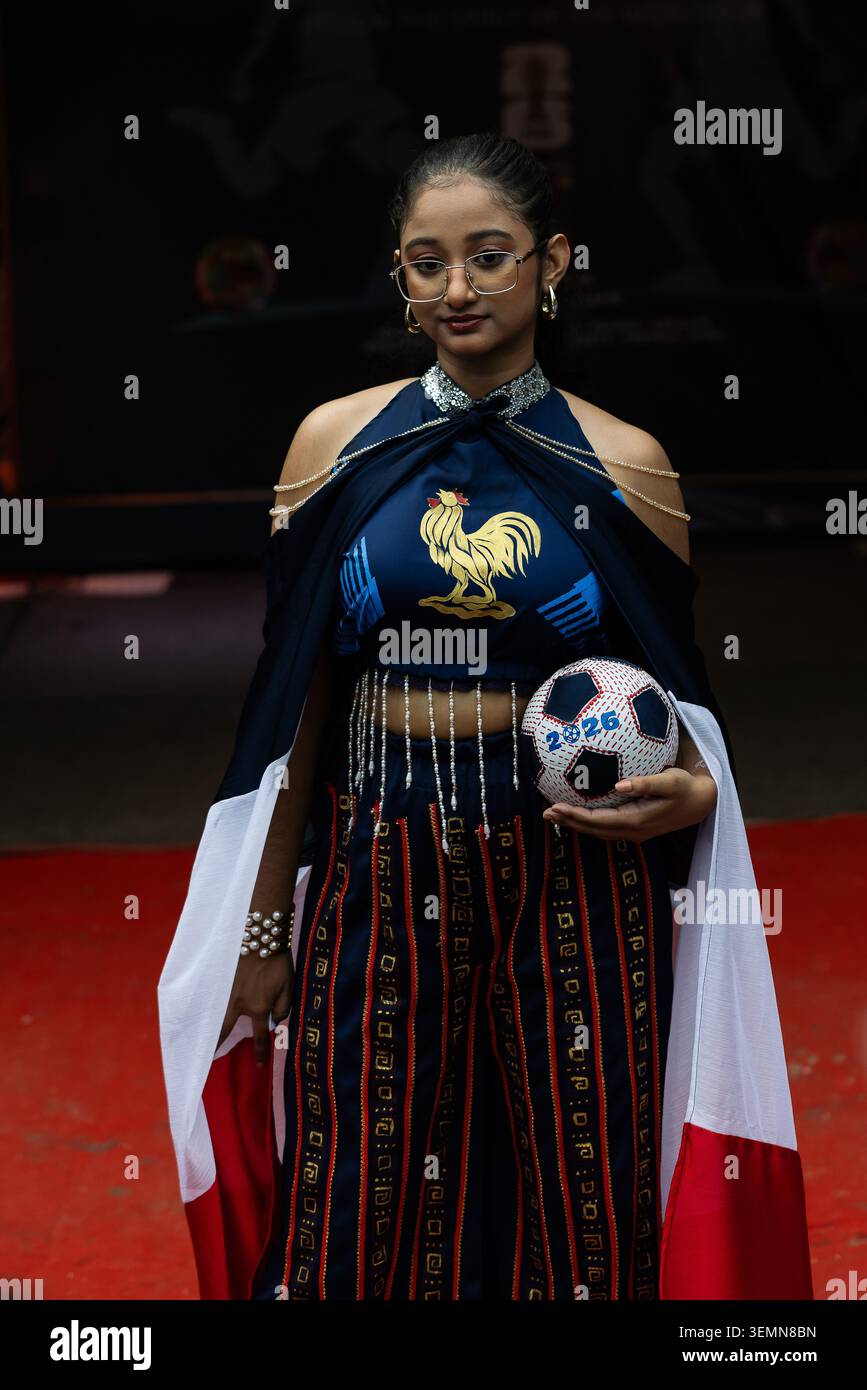 A model seen wearing dress inspired by the colors and design of the ...