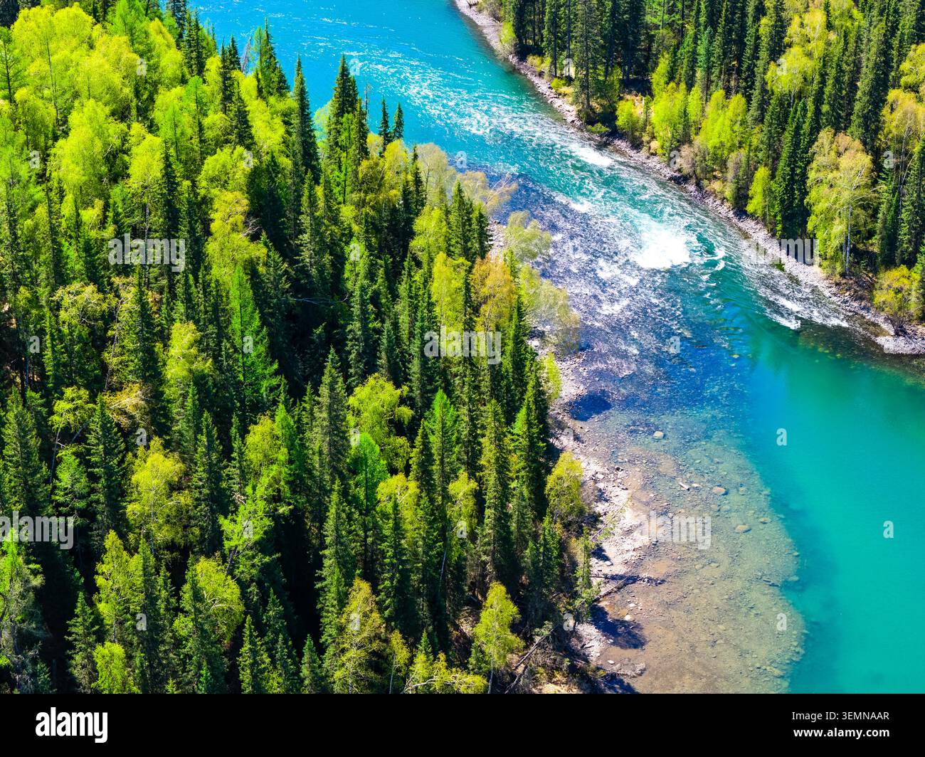The Kanas River meanders through the valley at Kanas Moon Bay ...