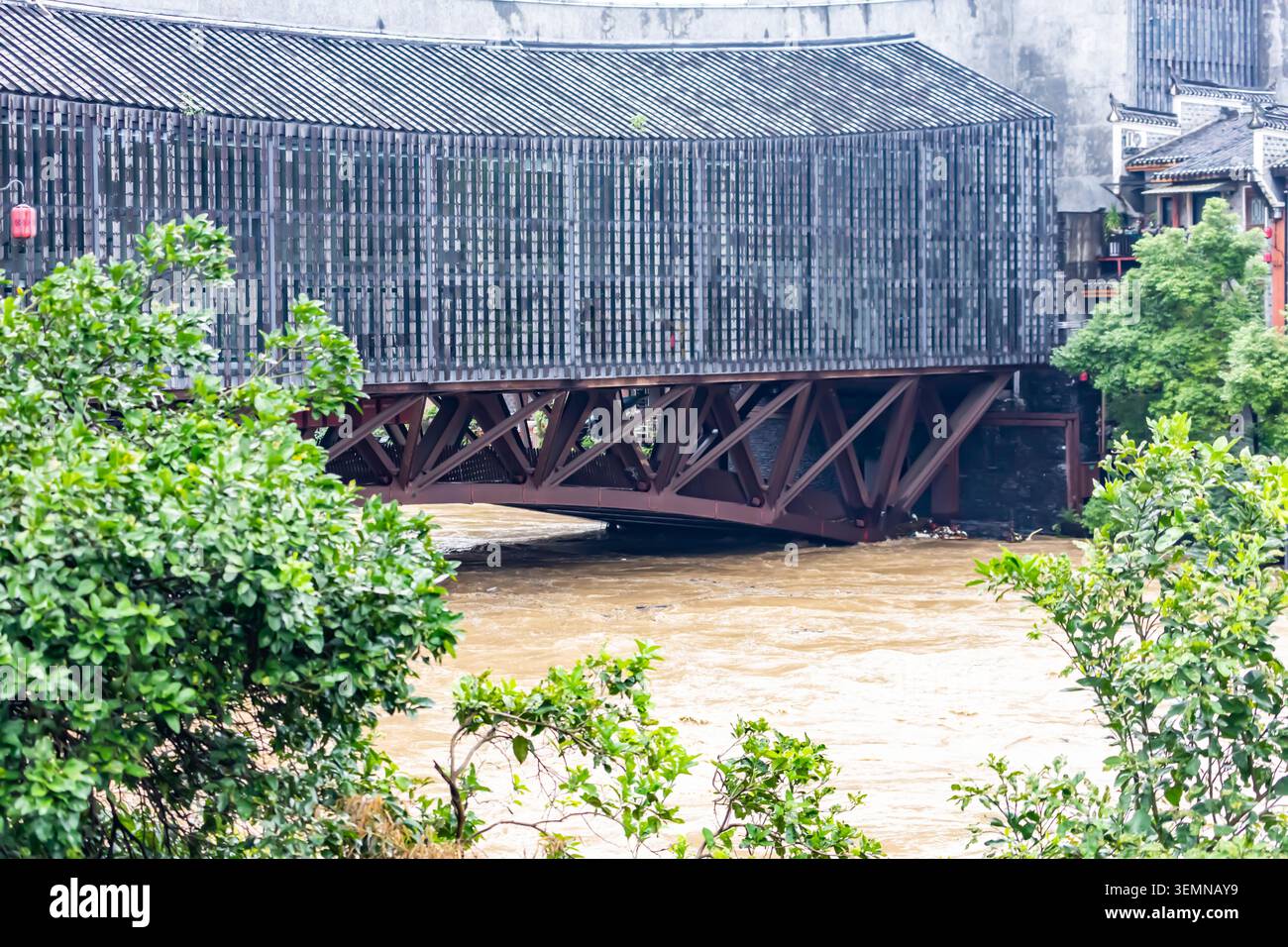 Water levels rise in Wanrong River in Qianzhou Ancient Town of Jishou ...