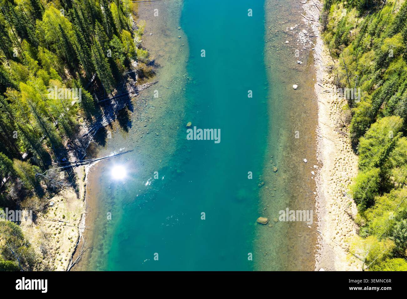 The Kanas River meanders through the valley at Kanas Moon Bay ...