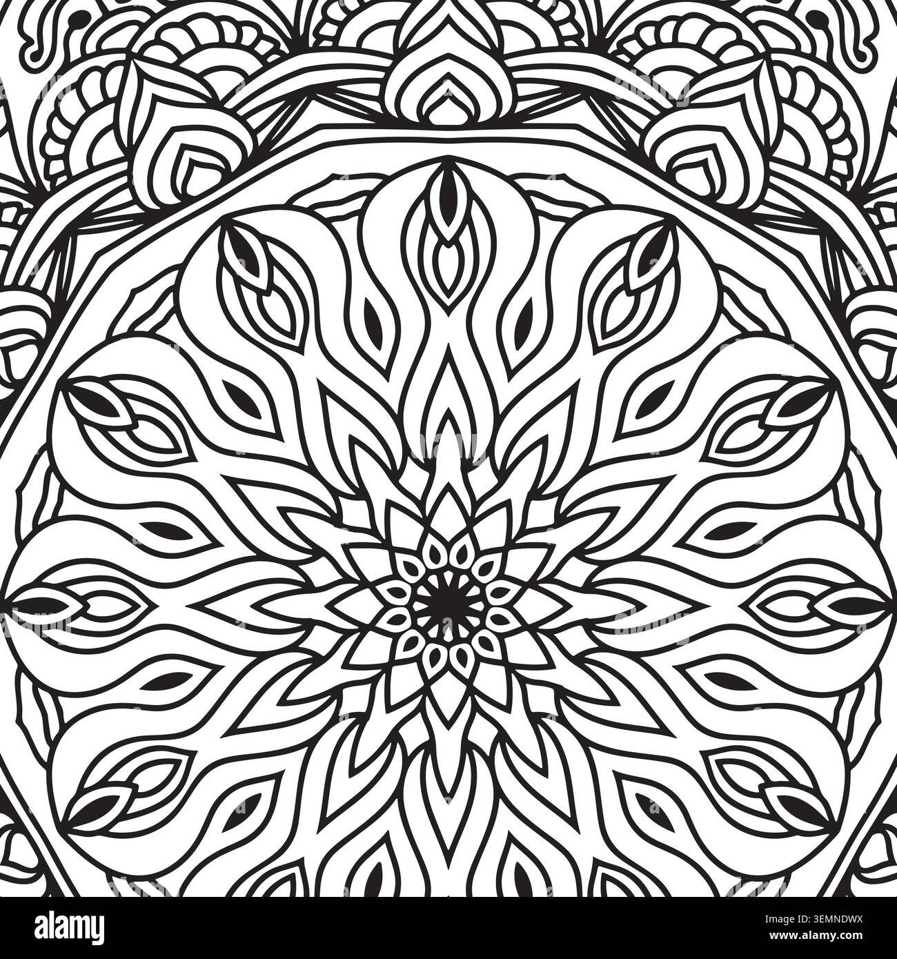 Intricate Mandala Coloring Page Illustration for Adults and Kids Stock ...