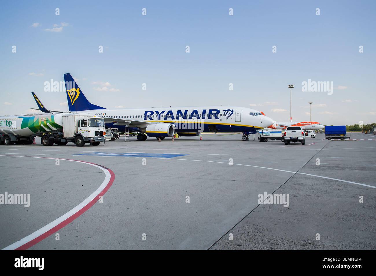 Budapest, Hungary - Aug 3, 2018: Busy airport view with airplanes and ...