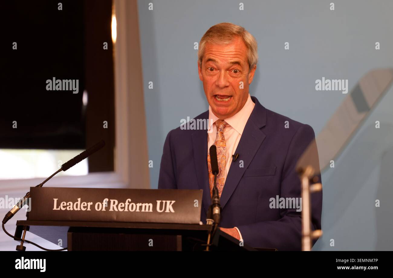 Reform Leader Nigel Farage at The Hilton Dover Marina Spa Hotel, Dover ...