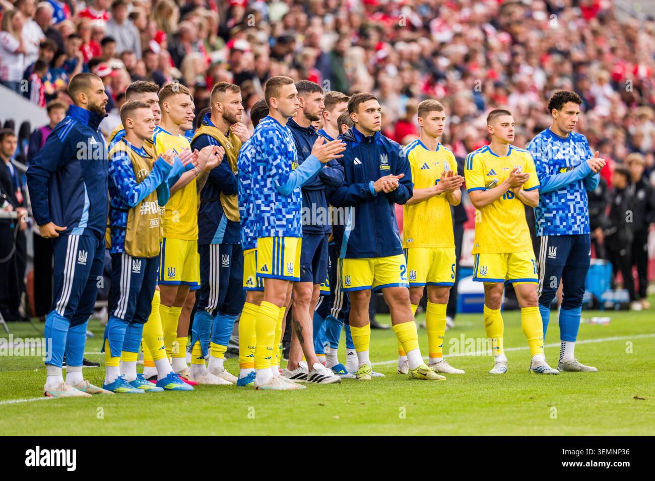 Odense, Denmark. 07th, June 2026. The players of Ukraine seen in shock ...