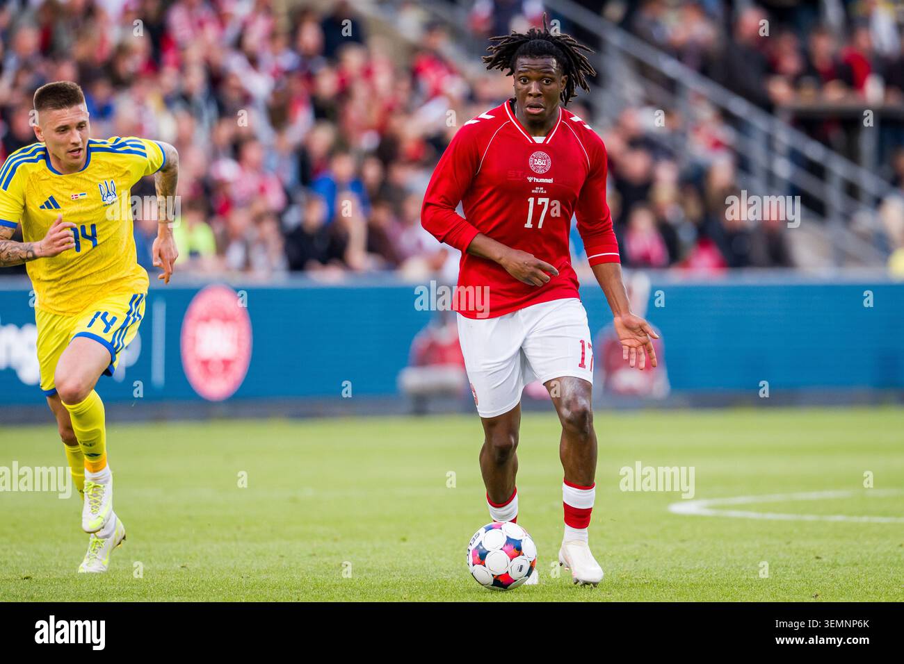 Odense, Denmark. 07th, June 2026. Patrick Dorgu (17) of Denmark seen ...