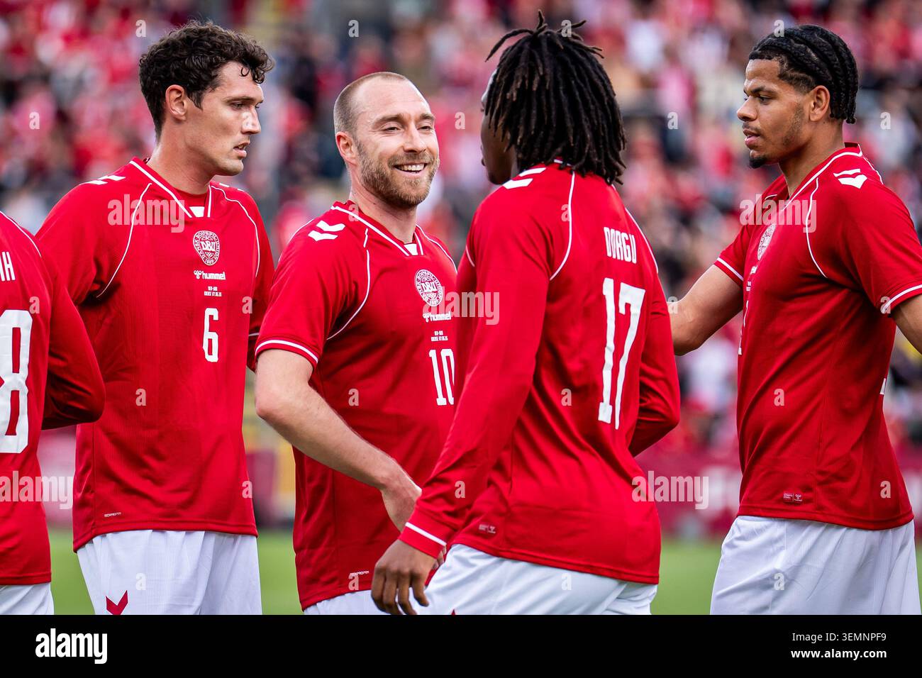 Odense, Denmark. 07th, June 2026. Patrick Dorgu (17) of Denmark scores ...