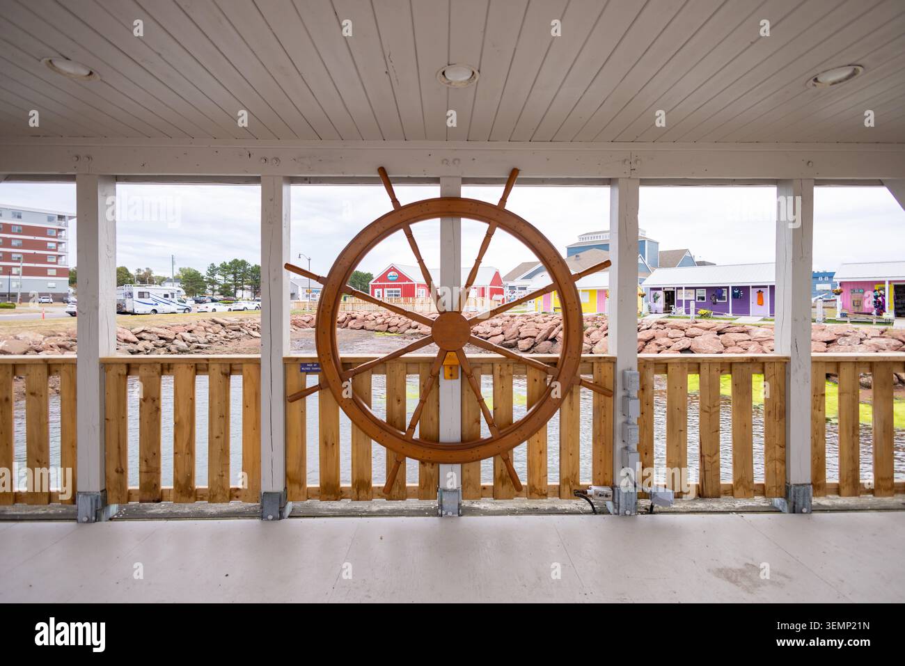Yarmouth, Canada, 1st September 2025: Decorative wooden ship wheel ...